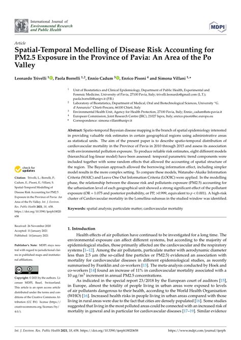 Pdf Spatial Temporal Modelling Of Disease Risk Accounting For Pm2 5 Exposure In The Province