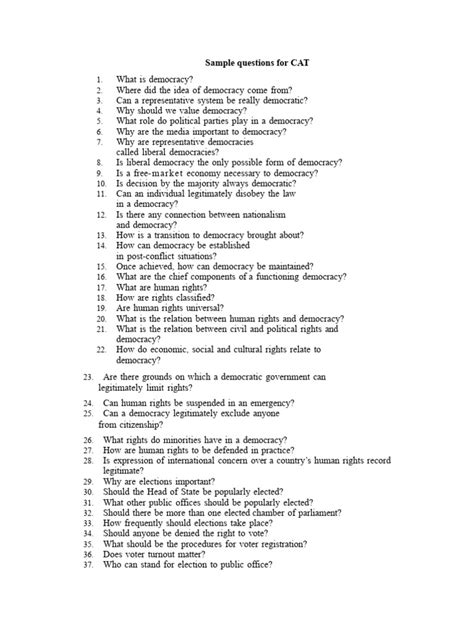 Sample Questions For Study Pdf Democracy Political Ideologies