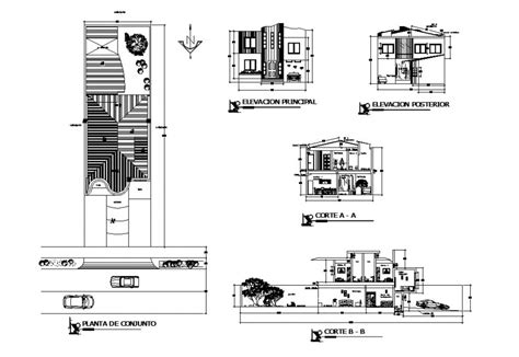 Contemporary House Two Levels Elevation Section Plan And Auto Cad