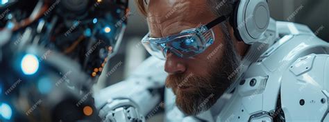 Machine Learning In Robotics Engineer Programming Humanoid Robot Futuristic Lab Hyperdetailed