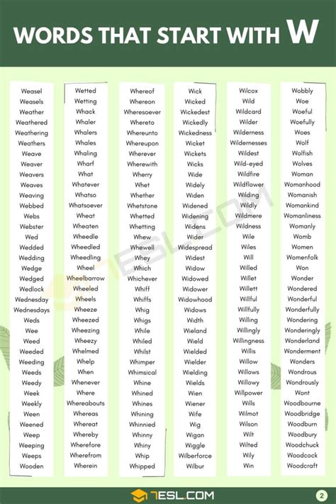 Words That Start With W 500 W Words With Definitions And Examples • 7esl
