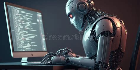 Artificial Intelligence Robot Using Computer Software For Gpt Binary Coding Stock Illustration