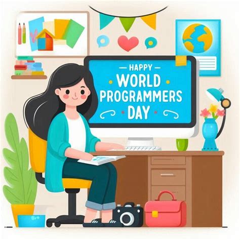World Programmers Day A Woman Is Sitting At A Computer With The Words