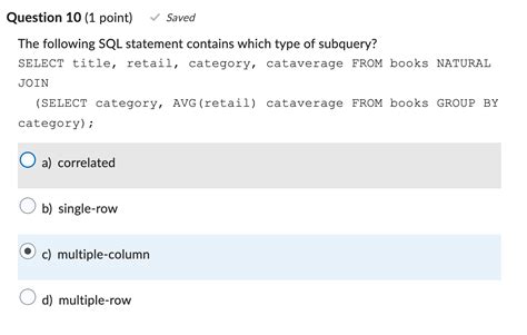 Solved The Following Sql Statement Contains What Type Of
