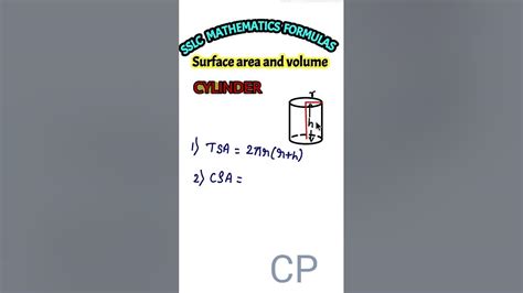 Sslc Mathematics Important Formulas Csa Tsa Volume Of Cylinder Youtube
