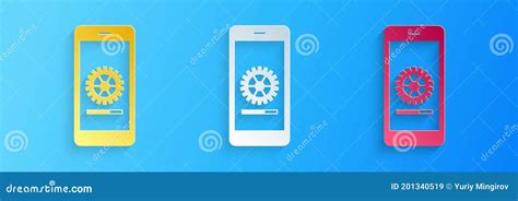 paper cut smartphone update process with gearbox progress and loading