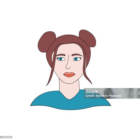 손으로 그린 만화 캐릭터 소녀 머리의 두 자물쇠와 귀여운 소녀 펜으로 분리된 잉크 드로잉입니다 연필 드로잉 간단한 그림 귀여운에