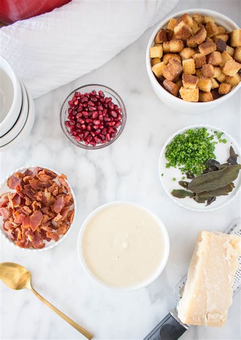 Creamy Parsnip Soup With Cornbread Croutons Crispy Bacon Pomegranate Arils Yes To Yolks