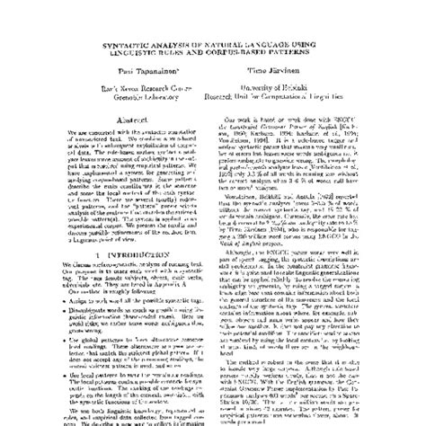 syntactic analysis of natural language using linguistic rules and