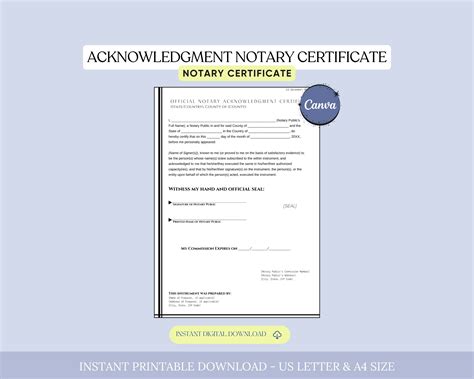 Acknowledgment Notary Certificate Template Notarial Certificate Notary Public Notaries