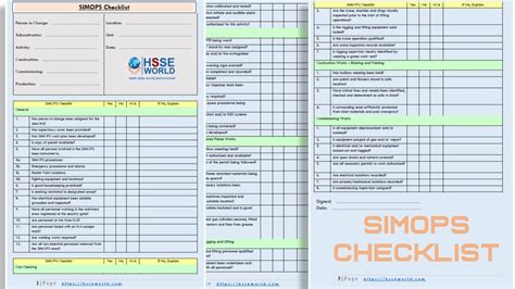 Simultaneous Operation Simops Checklist Hsse World
