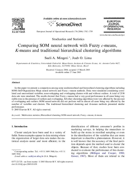 Pdf Comparing Som Neural Network With Fuzzy C Means K Means And
