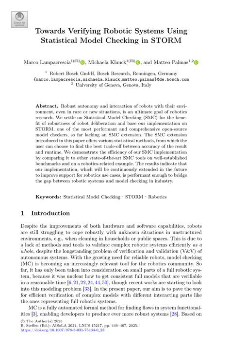 Pdf Towards Verifying Robotic Systems Using Statistical Model