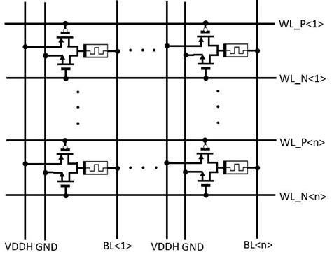 proposed hv 2t1r array architecture horizontal connections for word