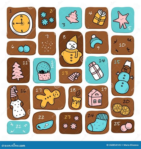 christmas doodle advent calendar hand drawn style vector illustration