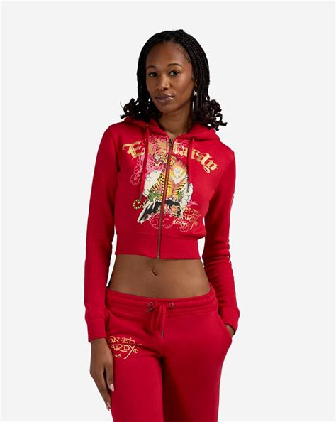 Shop Ed Hardy Tiger Mountain Fleece Hoodie Ehw8200 78 Red Snipes Usa