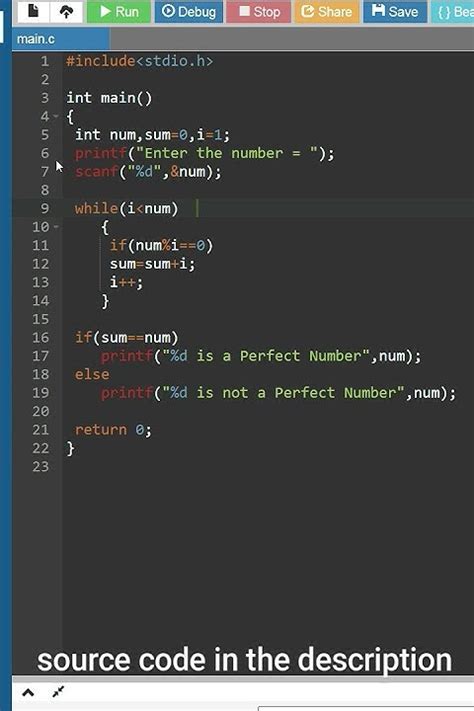 C Program For Perfect Number Using While Loop Short Youtube