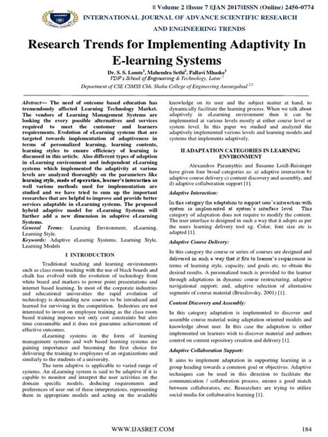 Research Trends For Implementing Adaptivity In Elearning System Pdf Educational Technology