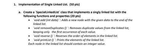 Solved Texts 1 Implementation Of Single Linked List 50 Pts A