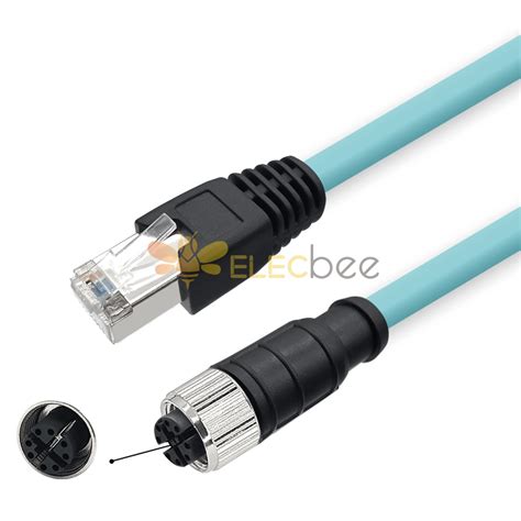 M12 8 Pinos Código X Fêmea Para Rj45 Macho High Flex Cat7 Cabo Ethernet