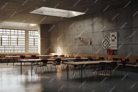Premium Photo Brutalist University Classroom Interior With Generative Ai