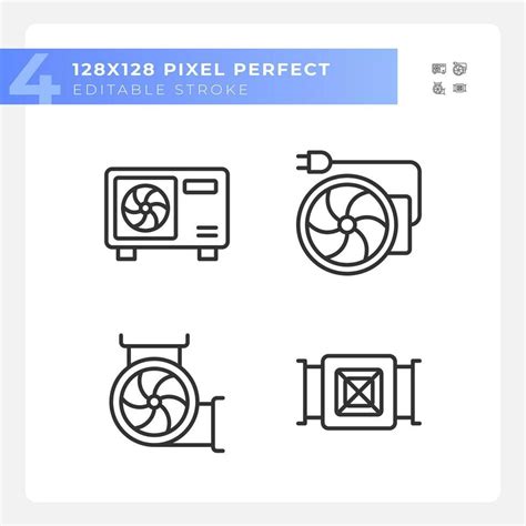 Hvac Equipment Linear Icons Set Air Condition Building Construction Temperature Control
