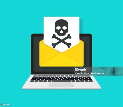 Email Phishing Virus Dan Spam Dari Hacker Di Laptop Ikon Ransomware Melalui Pos Serangan