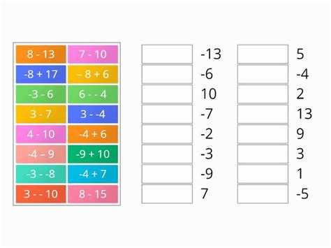 Add And Subtract Integers Match Up1