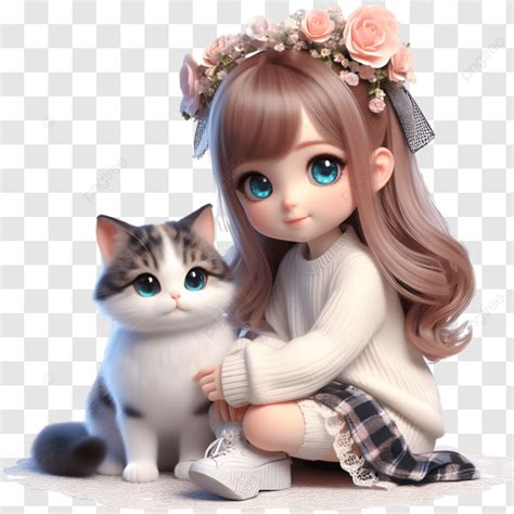 3차원 A 귀여운 소녀 와 고양이 3d 귀여운 소녀와 고양이 3d 만화 소녀 고양이의 날 Png 일러스트 및 이미지 에 대한 무료 다운로드 Pngtree