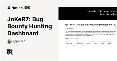 Joker7 Bug Bounty Hunting Dashboard 模板 Notion 市集