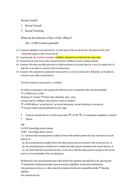 Sexual Assault Seminar Notes Sexual Assault 1 Sexual Assault 2 Sexual Touching What Are