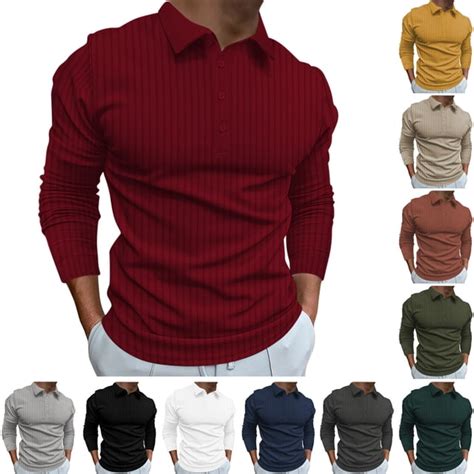 Biztdjrk Mens Muscle Polos Shirts Solid Casual Ribbed Knit Long Sleeve