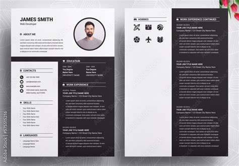 Web Developer Resume Design Layout Stock Template Adobe Stock