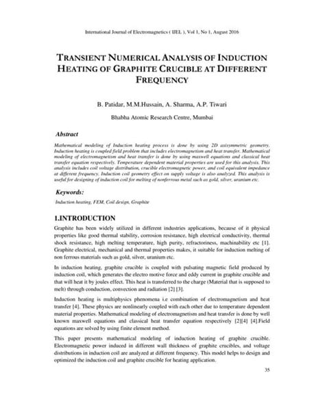 Transient Numerical Analysis Of Induction Heating Of Graphite Cruciable At Different Frequency Pdf
