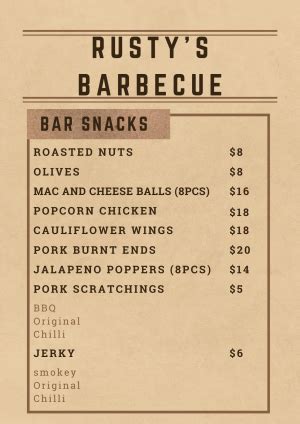Food Menu Rusty Penny Brewing