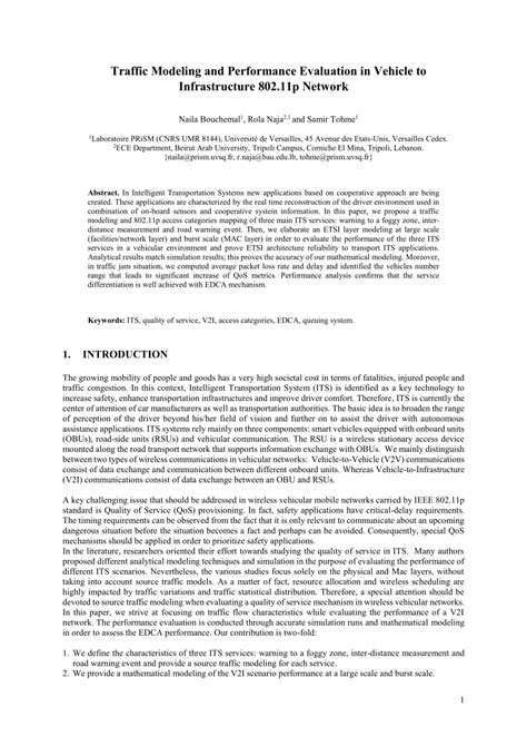 Pdf Traffic Modeling And Performance Evaluation In Vehicle To