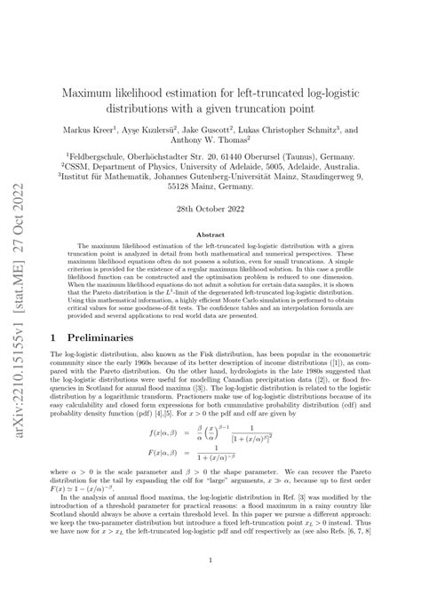Pdf Maximum Likelihood Estimation For Left Truncated Log Logistic Distributions With A Given