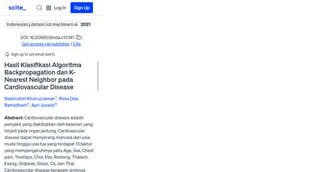 Hasil Klasifikasi Algoritma Backpropagation Dan K Nearest Neighbor Pada Cardiovascular Disease