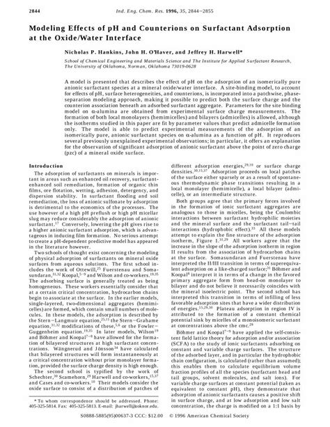Pdf Modeling Effects Of Ph And Counterions On Surfactant Adsorption At The Oxidewater