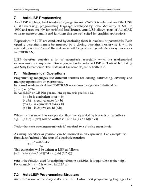 autotlisp programming notes pdf variable mathematics bracket