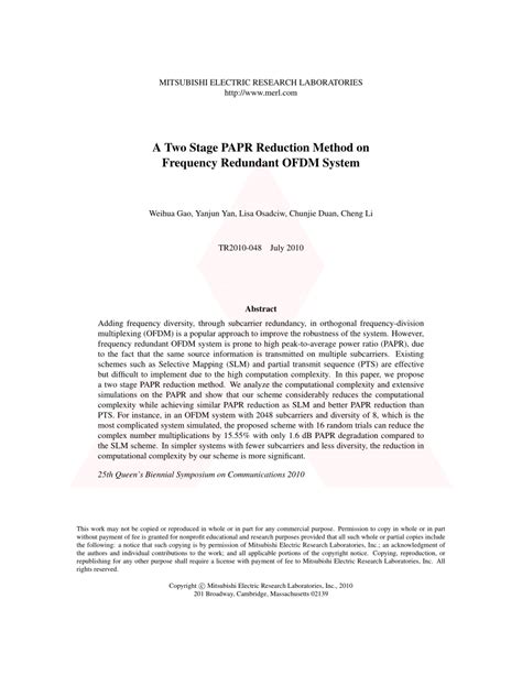 Pdf A Two Stage Papr Reduction Method On Frequency Redundant Ofdm System