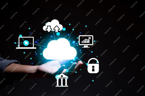 Premium Photo Hand Holding A Virtual Cloud Icon On A Black Background