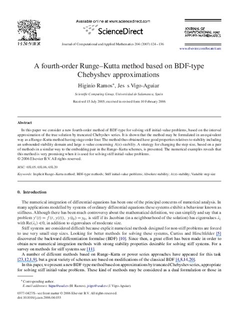 Pdf A Fourth Order Rungekutta Method Based On Bdf Type Chebyshev