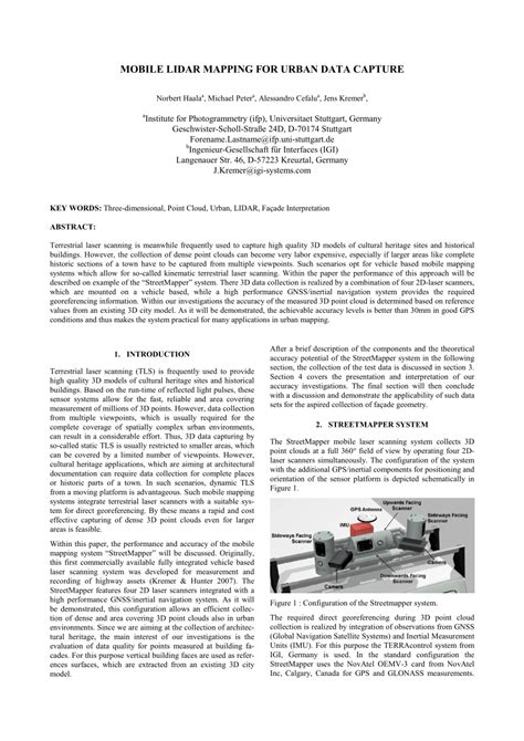 PDF Mobile Lidar Mapping For Urban Data Capture