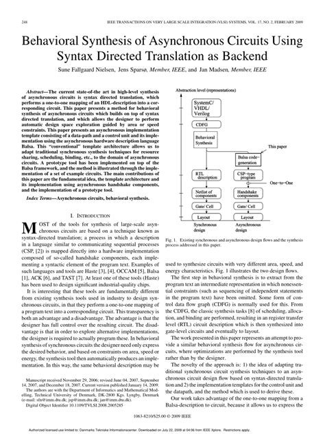 Pdf Behavioral Synthesis Of Asynchronous Circuits Using Syntax