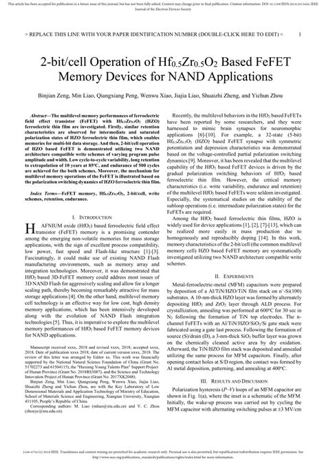 Pdf 2 Bitcell Operation Of Hf₀ٜ₅zr₀ٜ₅o₂ Based Fefet Memory Devices