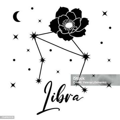 Vector Illustration Of Zodiac Sign Libra With Flower Crescent Moon And