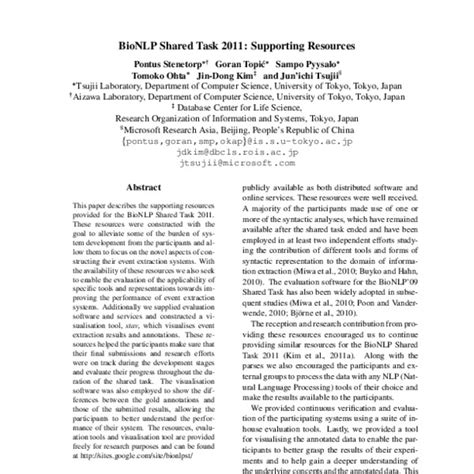 Bionlp Shared Task 2011 Supporting Resources Acl Anthology
