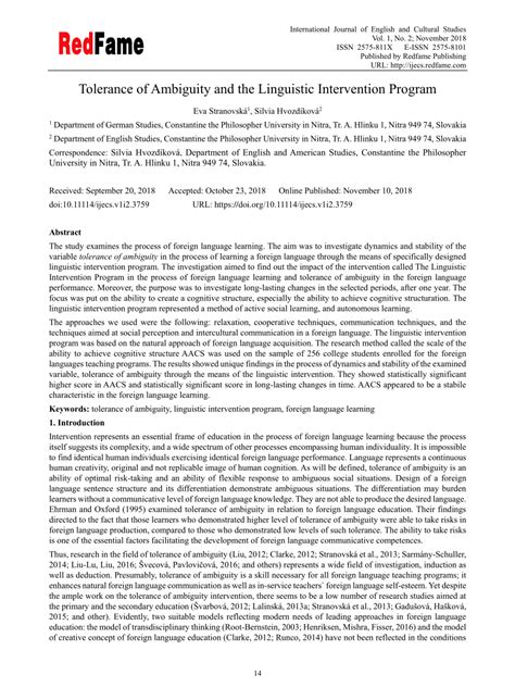 Pdf Tolerance Of Ambiguity And The Linguistic Intervention Program