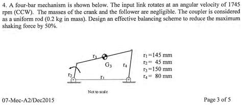 SOLVED A Four Bar Mechanism Is Shown Below The Input Link Rotates At